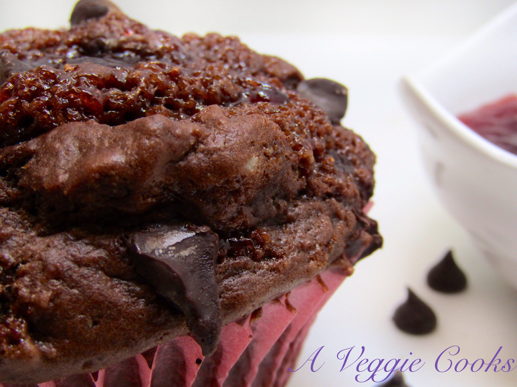 Vegan Chocolate Raspberry Muffins - A Veggie Cooks